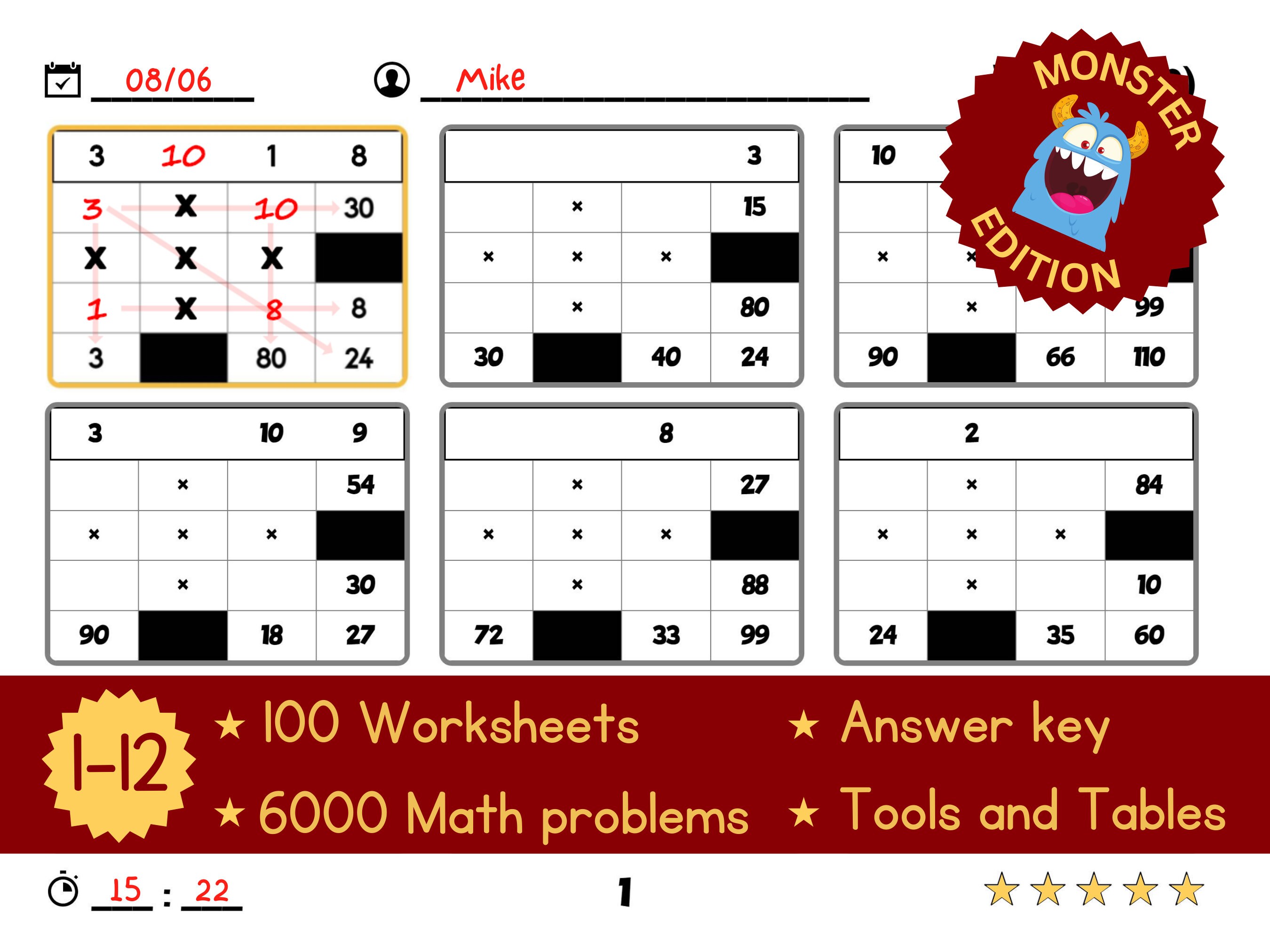 Multiplication Monster Worksheet