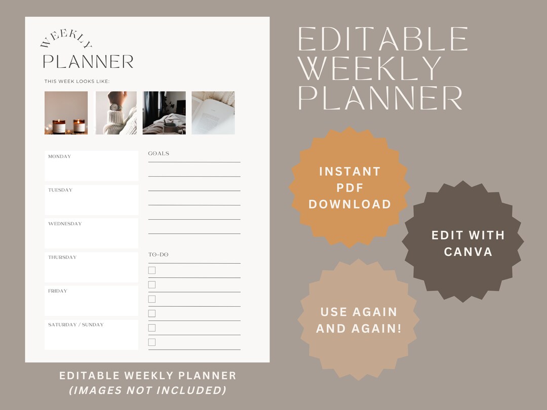 Weekly Planner With Visual Moodboard Editable in Canva - Etsy