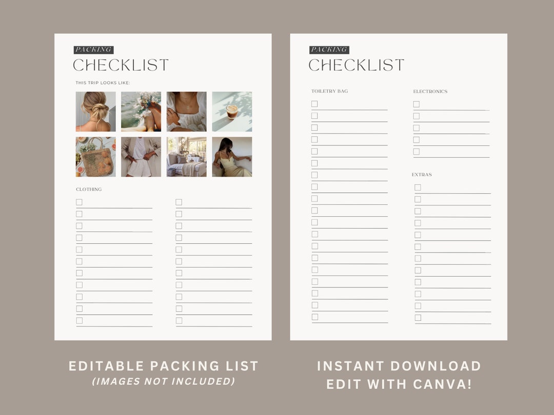 Packing List Template Moodboard Editable in Canva - Etsy
