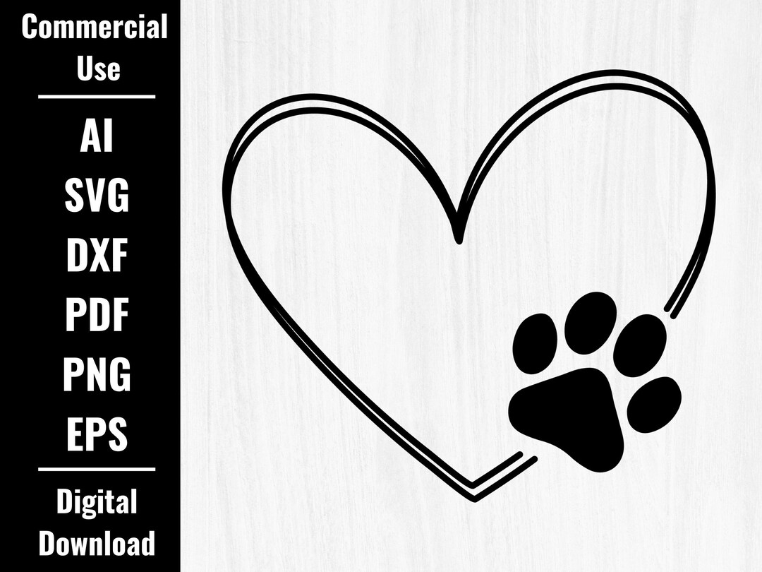 Paw Print Heart SVG - Cute Pet Lover Design | Dog & Cat Lover Ai Vector ...