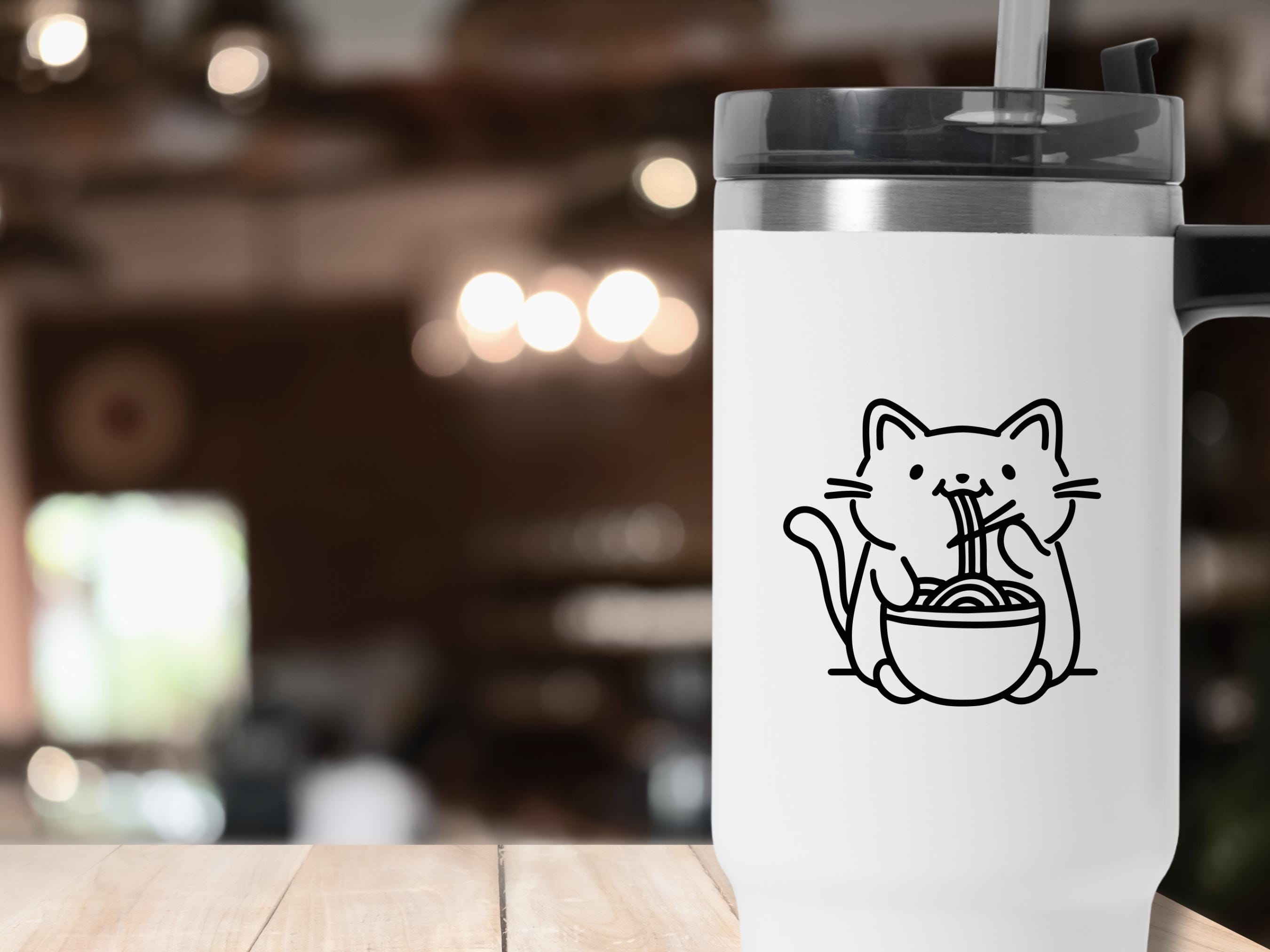 Simple Line Art Noodle Cat Svg | Cute Ramen Cat Clipart | Instant ...