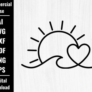 Simple Ocean Wave Svg, Wave Svg, Wave Png Clipart, Sun and Wave Svg ...