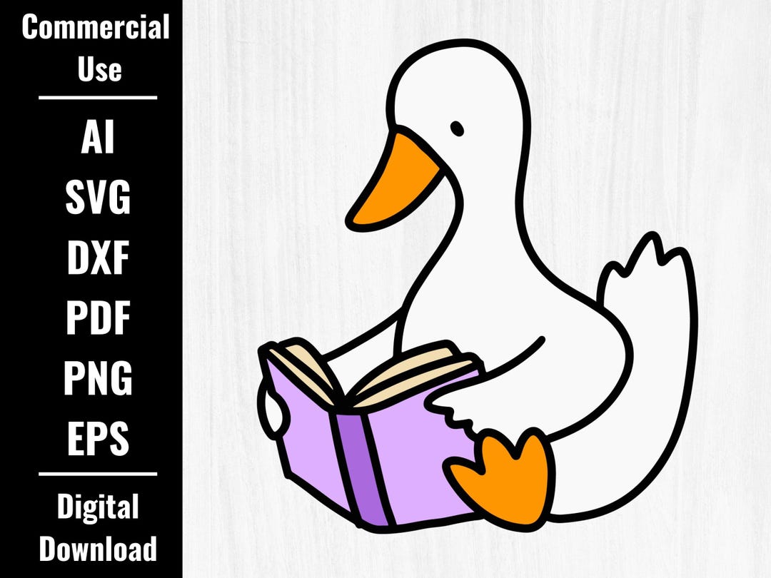 Simple Cute Silly Goose Reading SVG, Book Lover Clipart, Reading PNG ...