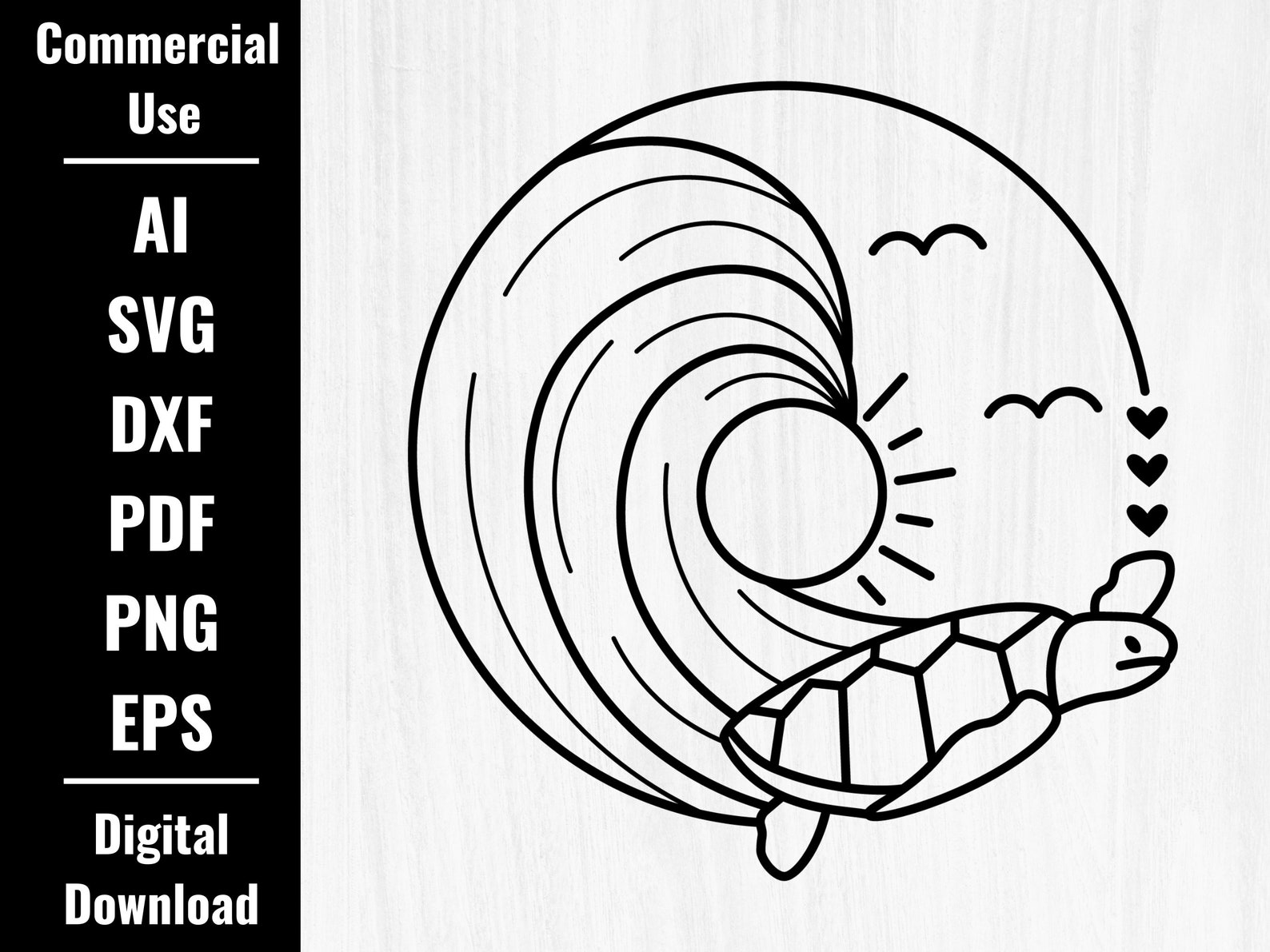 Simple Turtle Ocean Wave Svg, Wave Svg, Wave Png Clipart, Sun and Wave ...