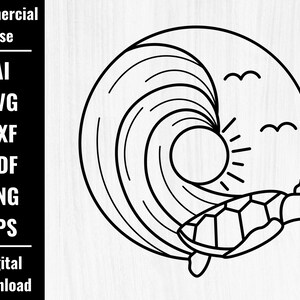 Simple Turtle Ocean Wave Svg, Wave Svg, Wave Png Clipart, Sun and Wave ...