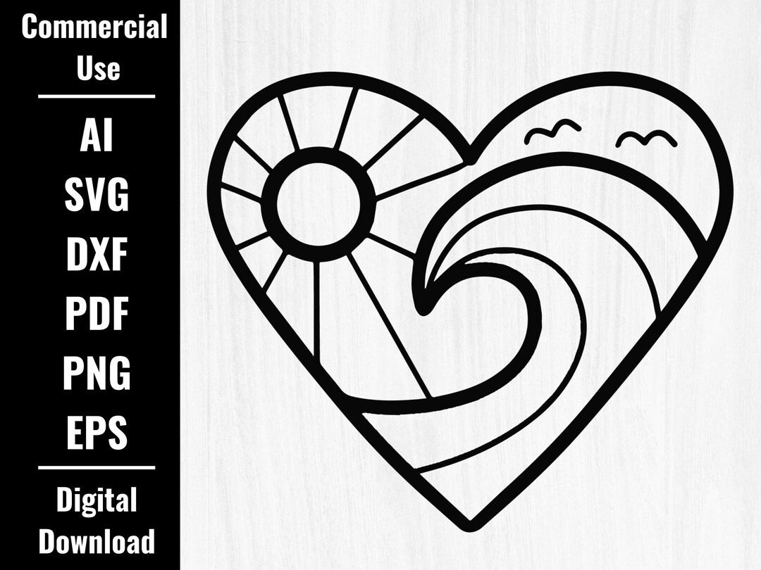 Simple Heart Wave Line Art, Svg, Png, Eps, Dxf, Ai Vector File, Clipart ...
