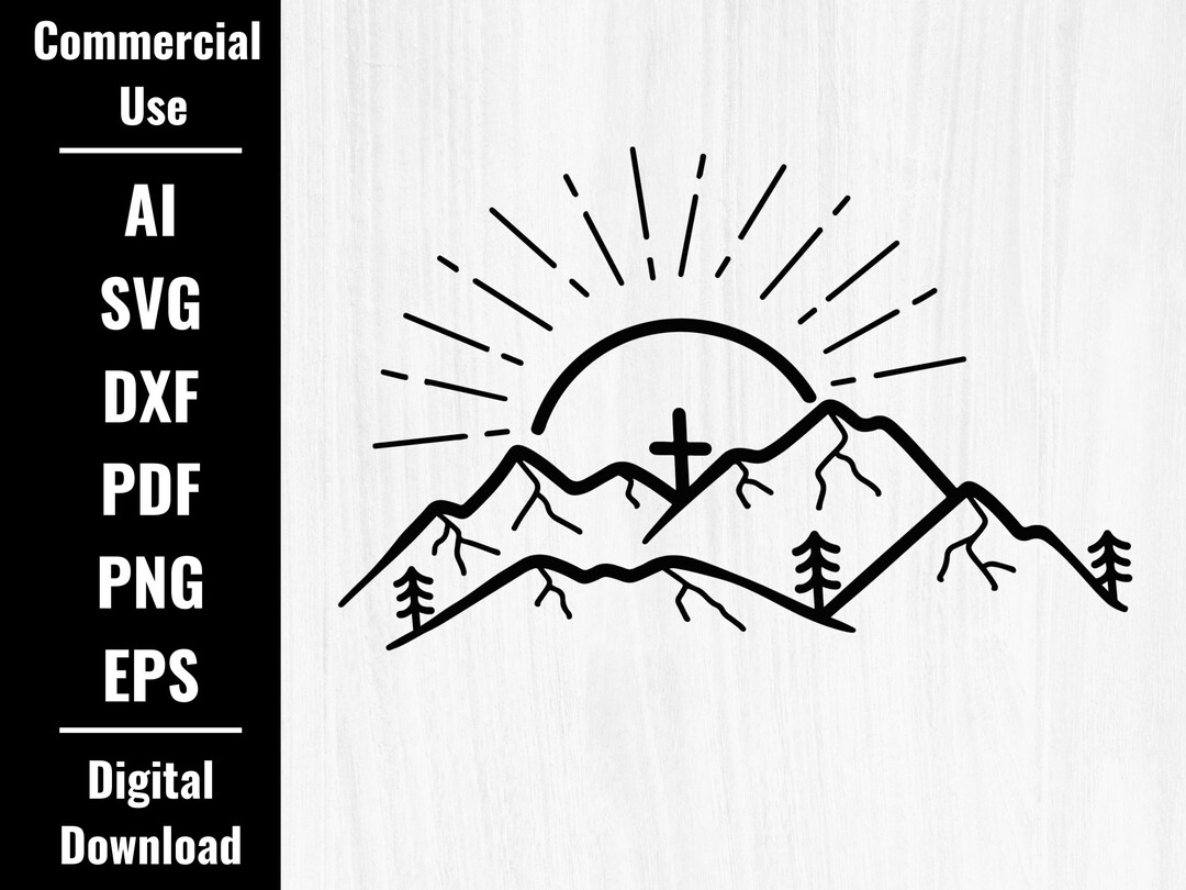 Simple Mountain Sun Cross Svg, Mountain Svg, Christian Svg, Faith ...
