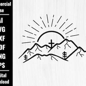 Simple Mountain Sun Cross Svg, Mountain Svg, Christian Svg, Faith ...
