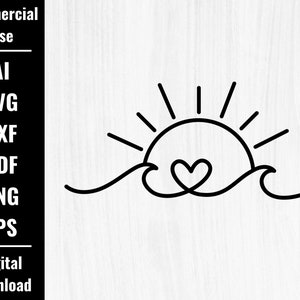 Simple Ocean Wave Svg, Wave Svg, Wave Png Clipart, Sun and Wave Svg ...