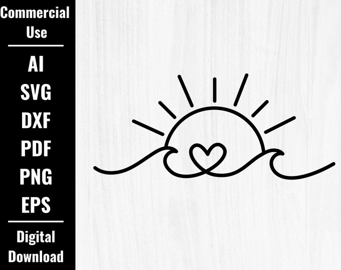1339 - Wave and Moon Svg, Ocean Svg,boho Sun SVG, Ocean Wave SVG ...
