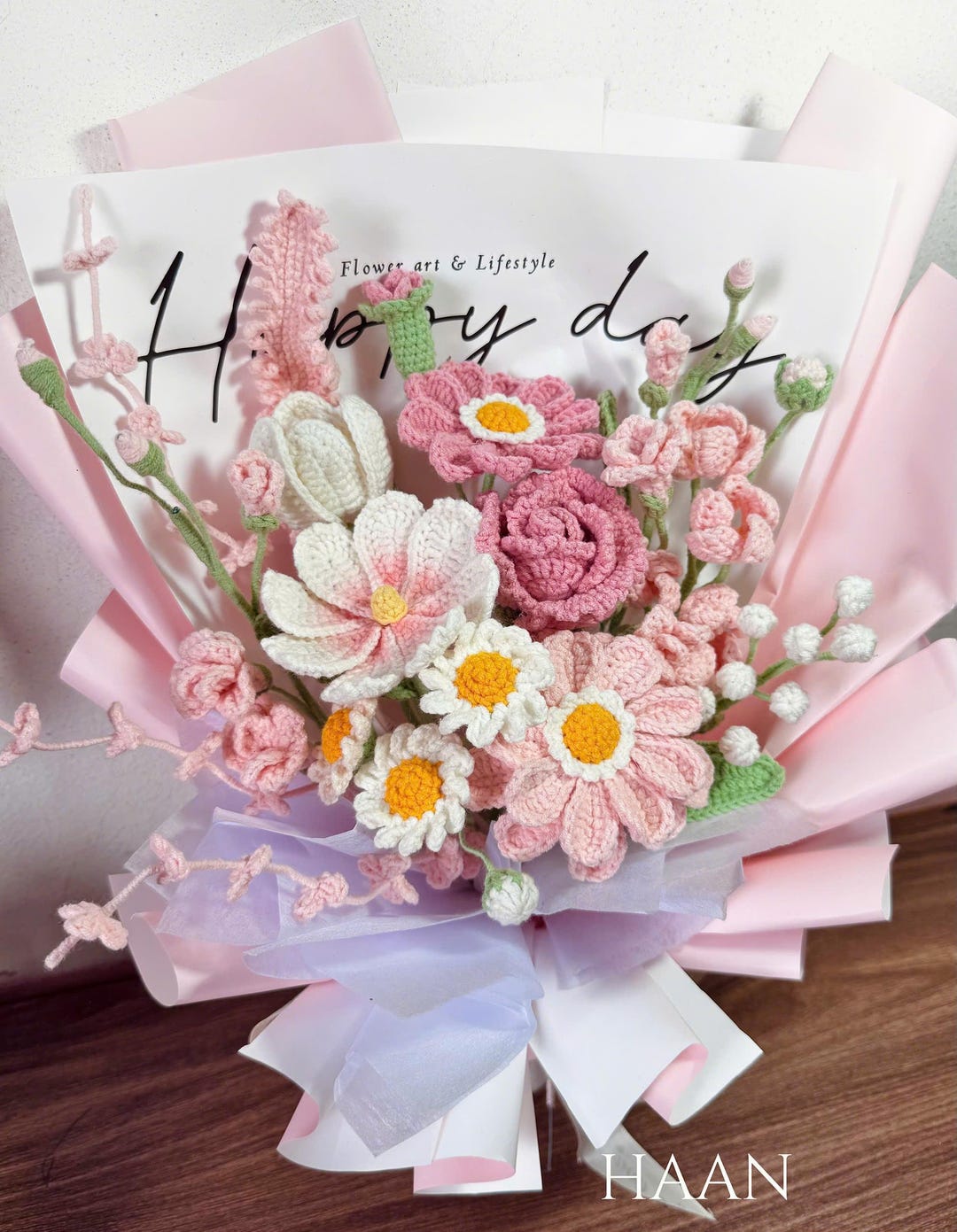 Handmade Crochet Flower Bouquet, Realistic Daisy, Rose & Blossom ...