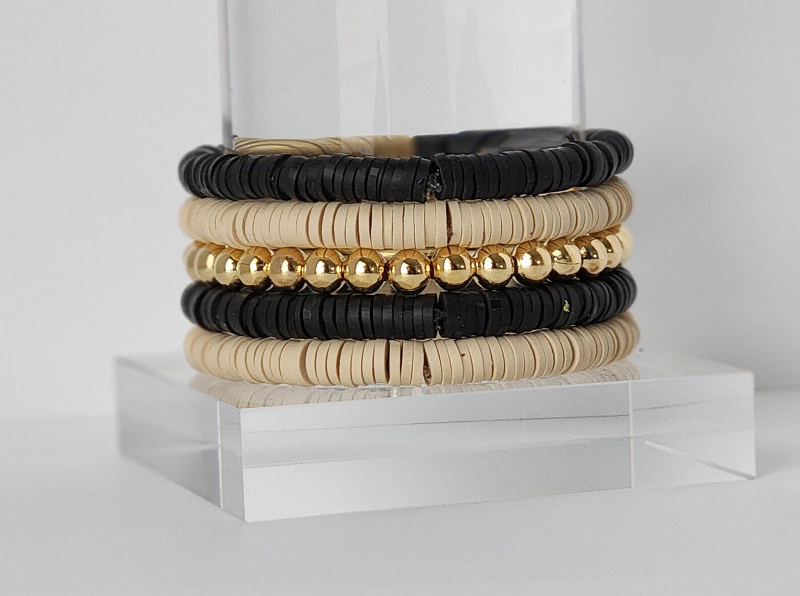 Heishi Coin Stack Bracelet, Layering Bracelets, Stretch Bracelets ...