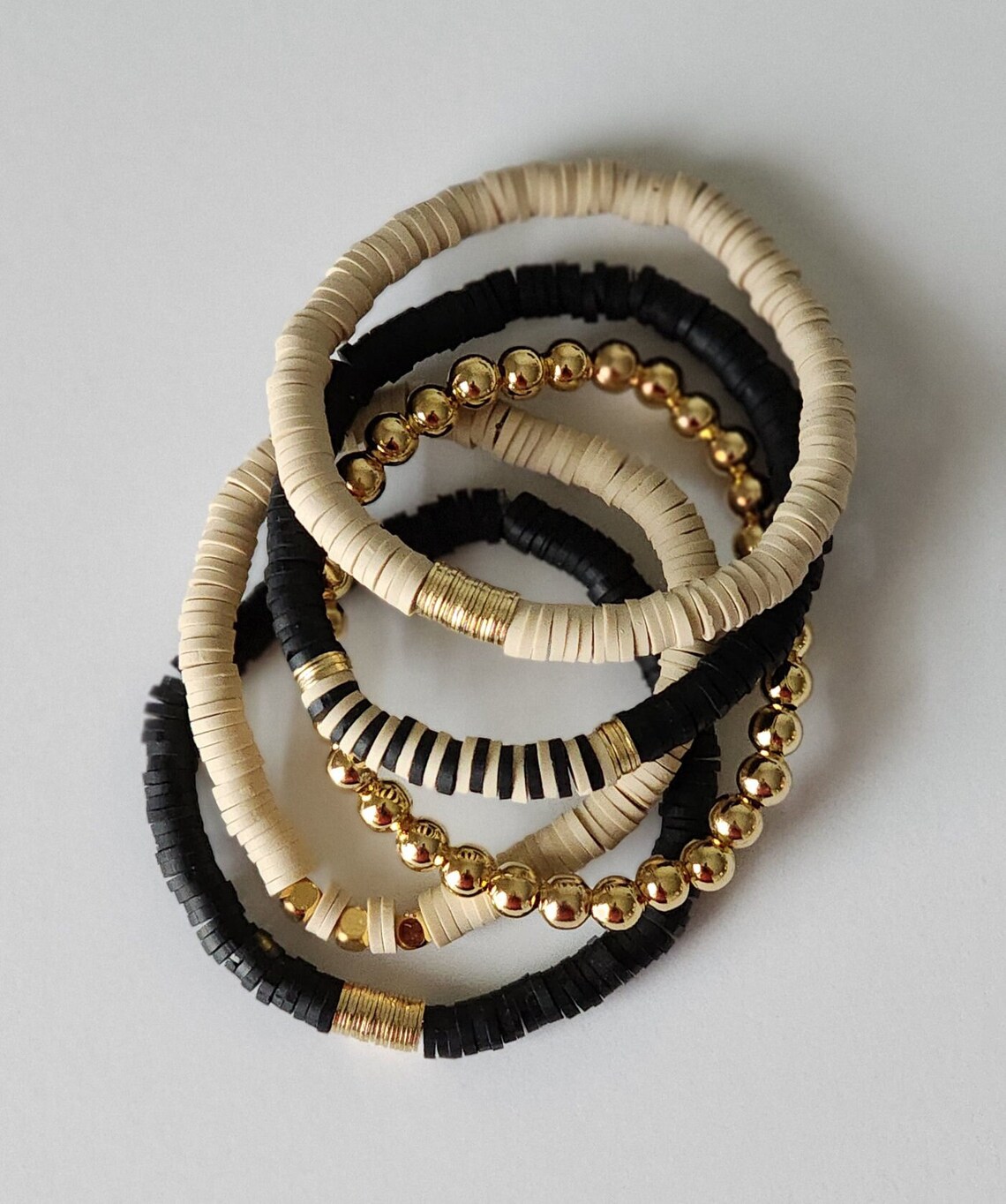 Heishi Coin Stack Bracelet, Layering Bracelets, Stretch Bracelets ...