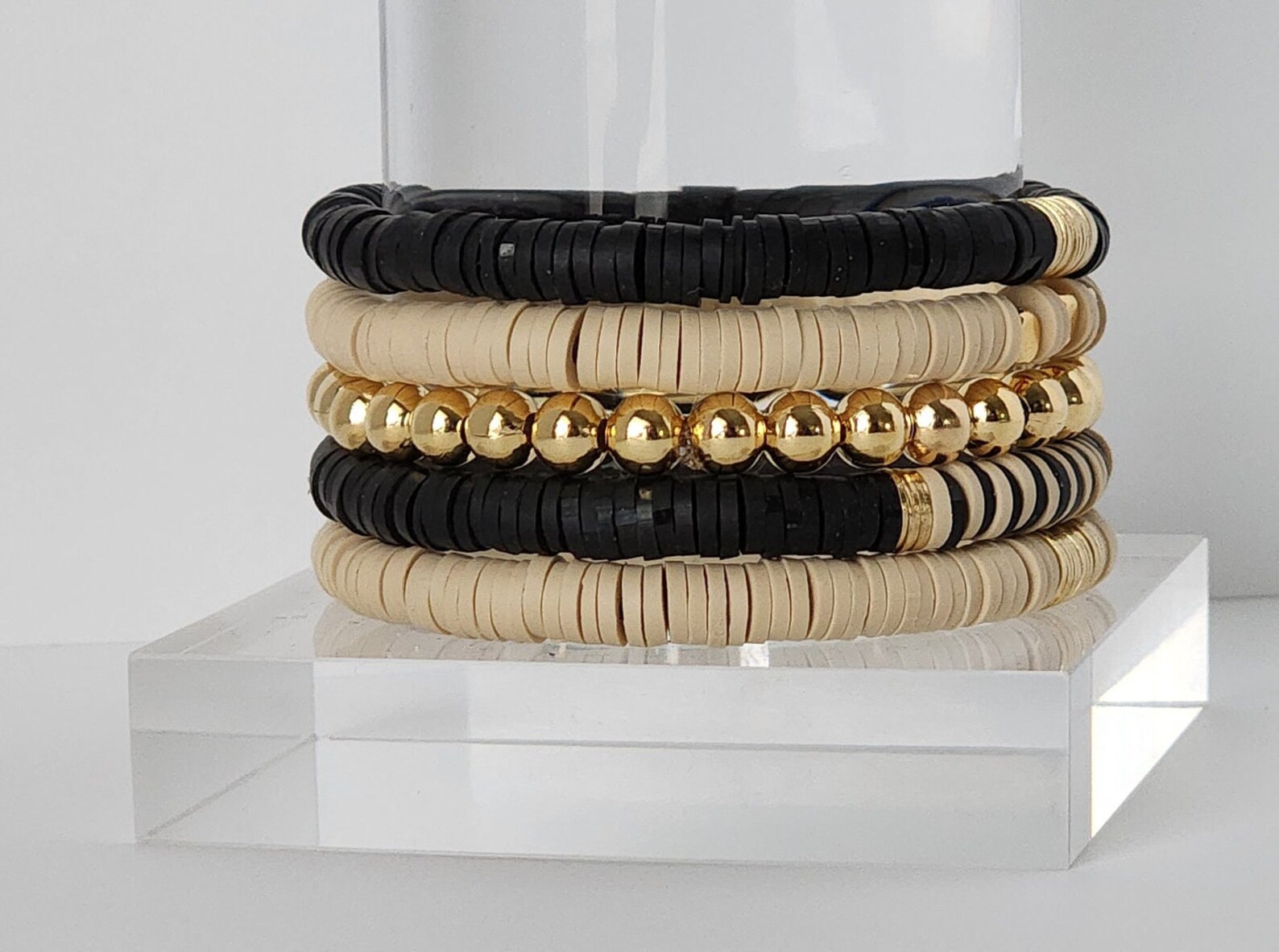 Heishi Coin Stack Bracelet, Layering Bracelets, Stretch Bracelets ...