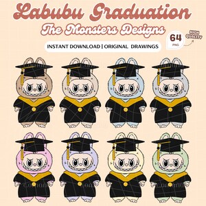 Pack of 64 Labubu Graduation Clipart PNG Bundle, Congratulations ...