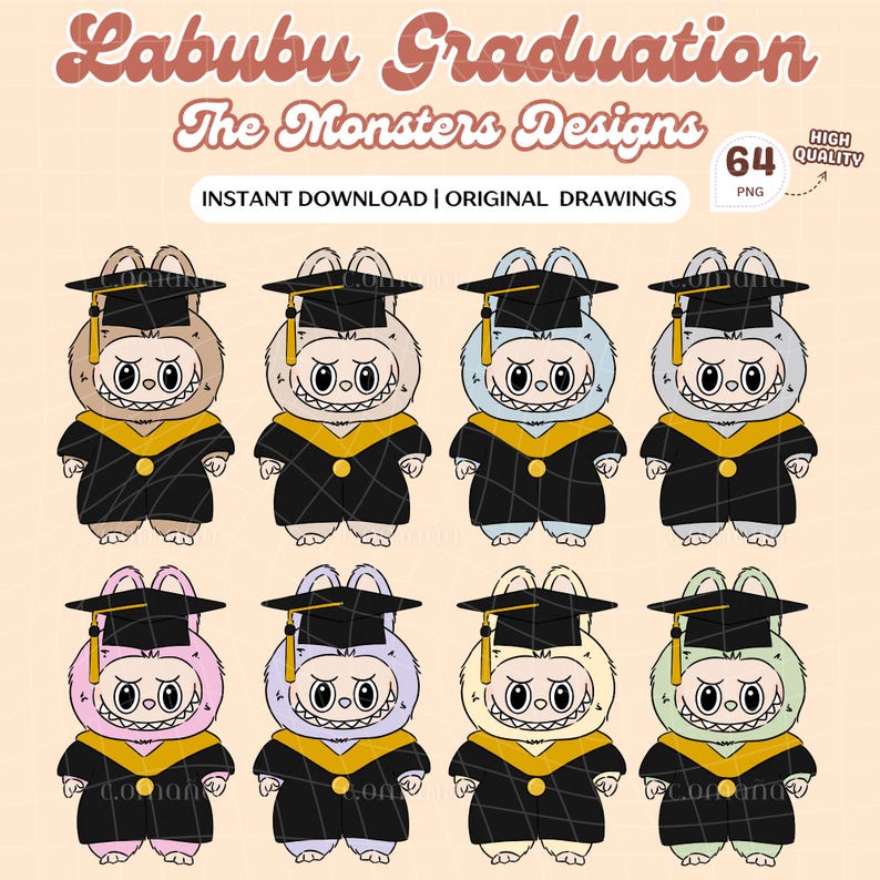 Pack of 64 Labubu Graduation Clipart PNG Bundle, Congratulations ...