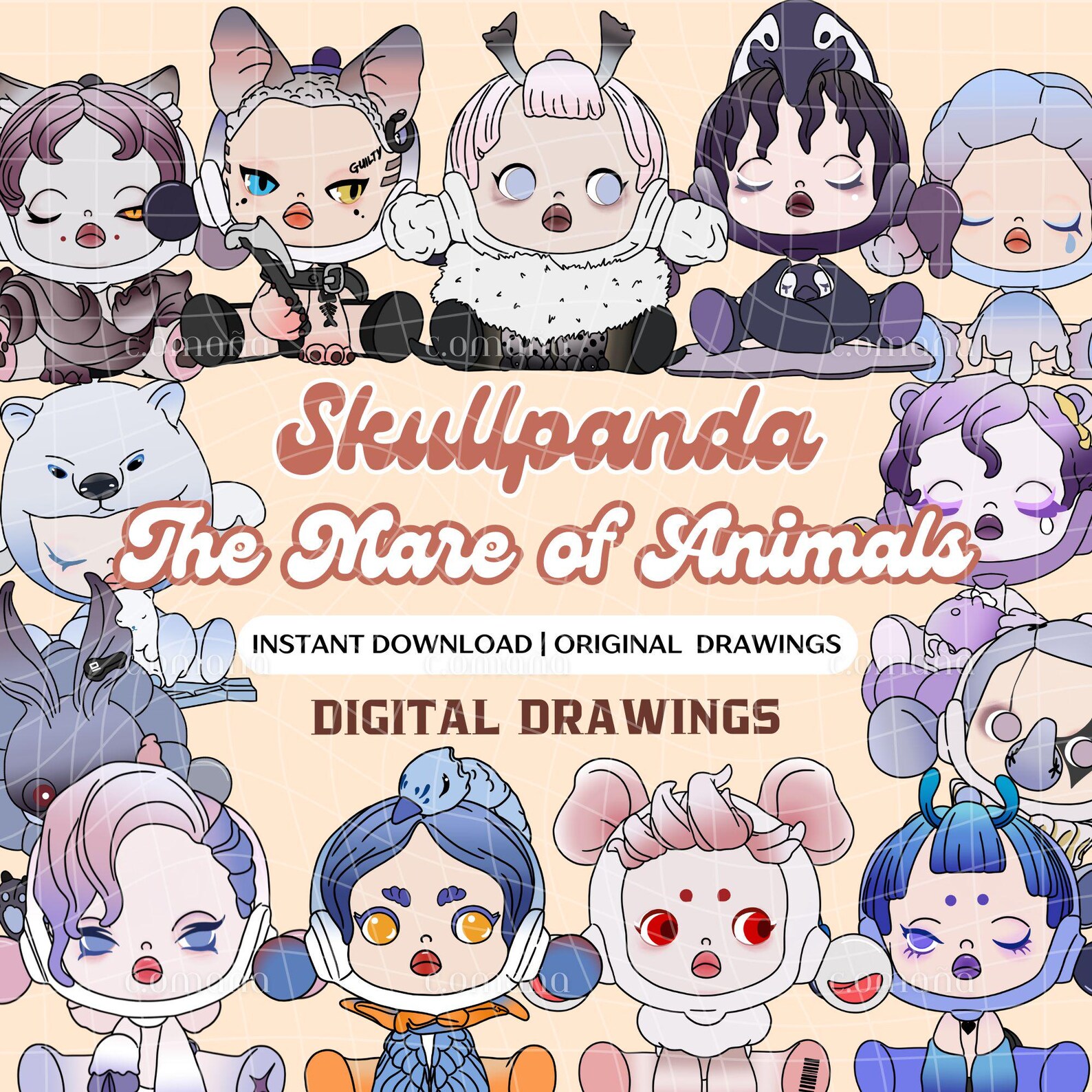 Skullpanda KAWAII PNG Bundle, Mare of Animals Series, Skullpanda ...