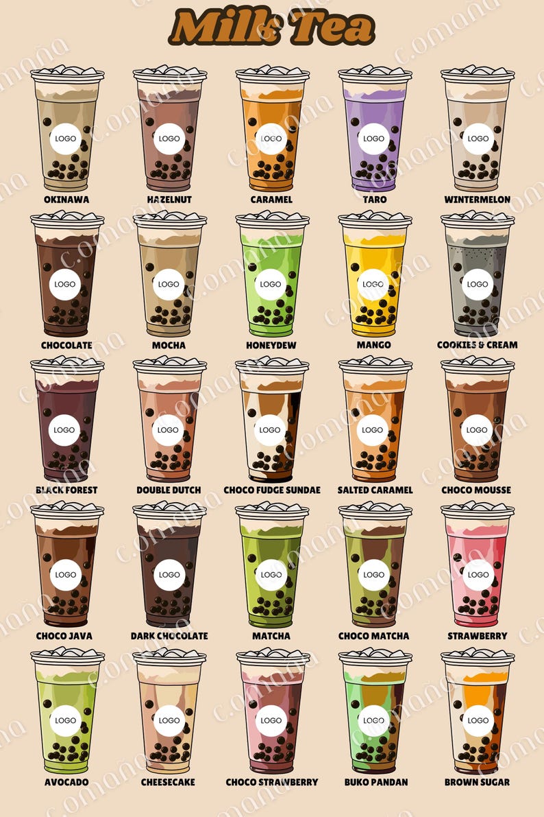 Bubble Tea PNG /milk Tea in Different Flavors JPG | Milk Tea Bundle ...