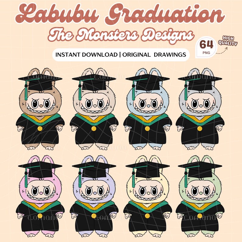 Pack of 64 Labubu Graduation Clipart PNG Bundle, Congratulations ...