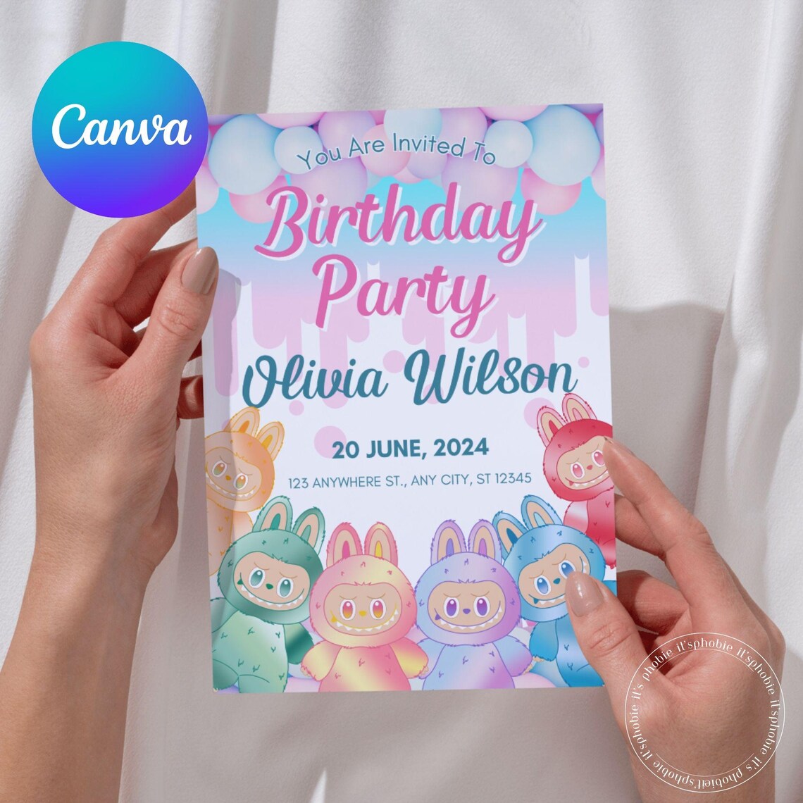 Labubu Birthday Party Invitation Template, Labubu Big Into Energy Theme ...