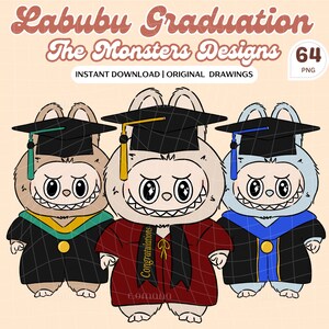 Pack of 64 Labubu Graduation Clipart PNG Bundle, Congratulations ...