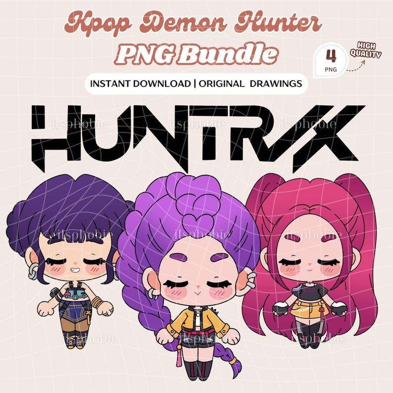 Kpop Demon Hunter PNG Bundle, Cute Chibi, Kawaii Cartoon Sublimation ...