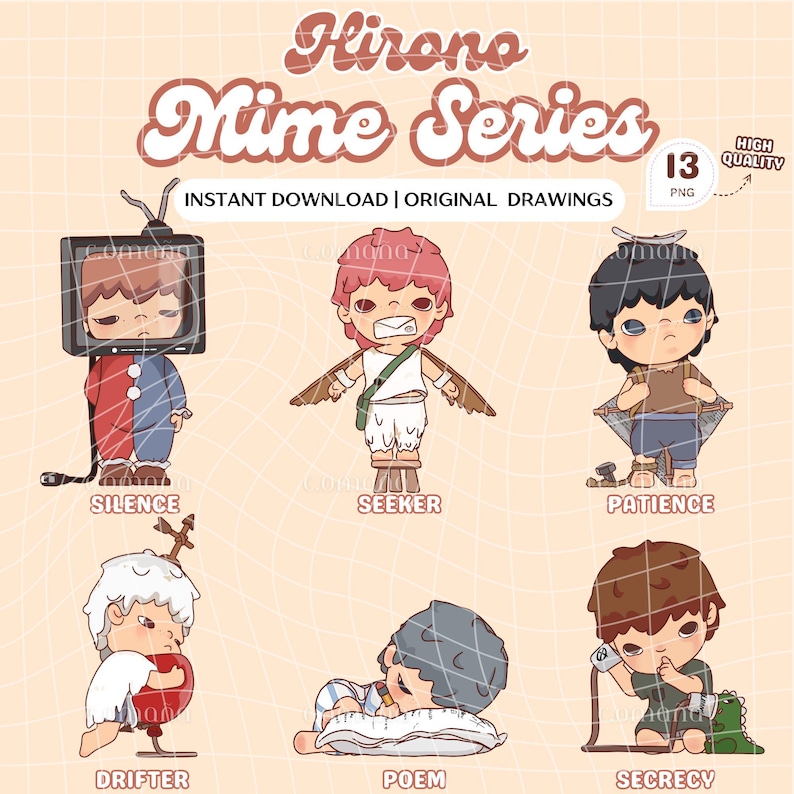 Hirono the Mime Series - Pack of 13 Hirono Png Digital Drawings/sticker ...