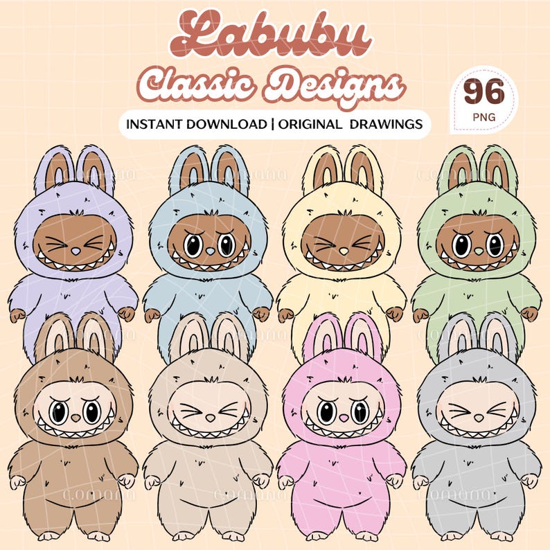 Pack of 96 Labubu Clipart, Kawaii the Monsters PNG, Labubu Sublimation ...