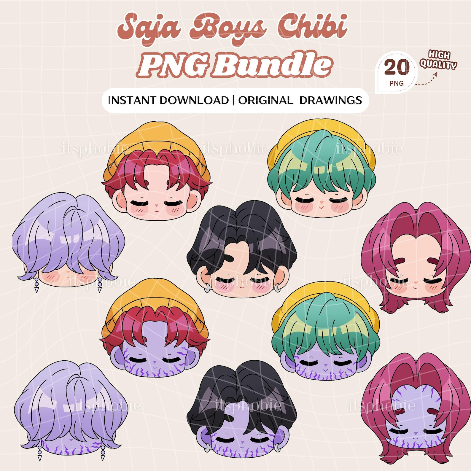 Pack of 20 Kpop Demon Hunters Saja Boys Chibi PNG, Soda Pop Clipart ...