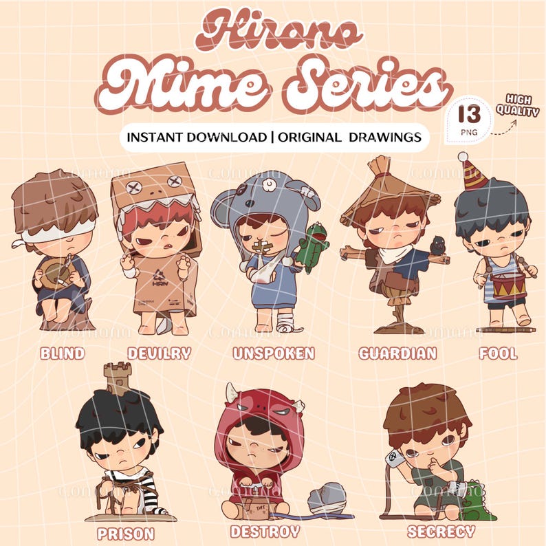 Hirono the Mime Series - Pack of 13 Hirono Png Digital Drawings/sticker ...