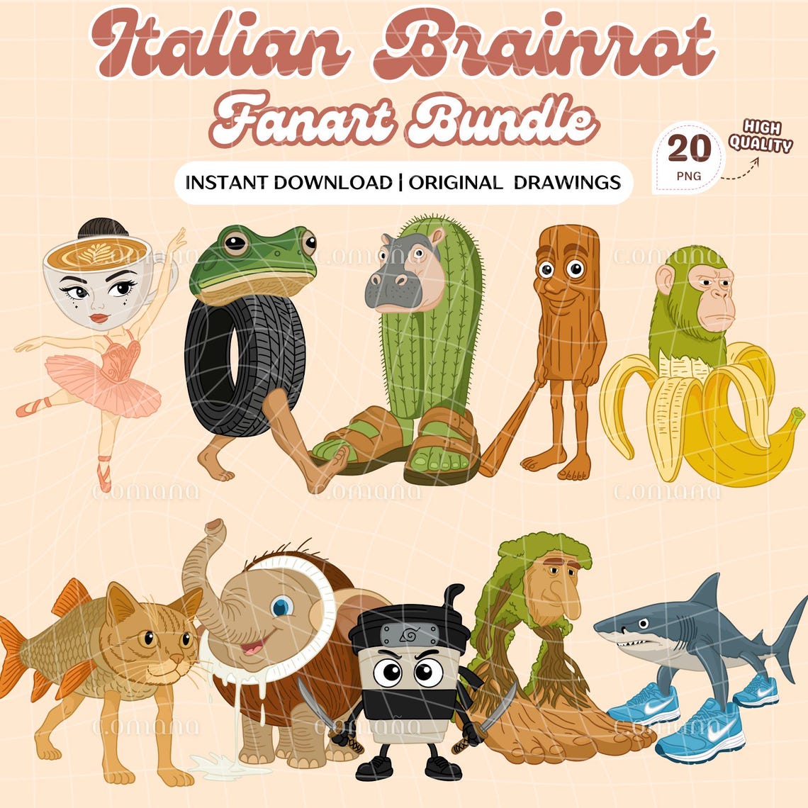 Italian Brainrot Clipart 20 PNG Bundle, Fanart, Tung Tung Tung Sahur ...