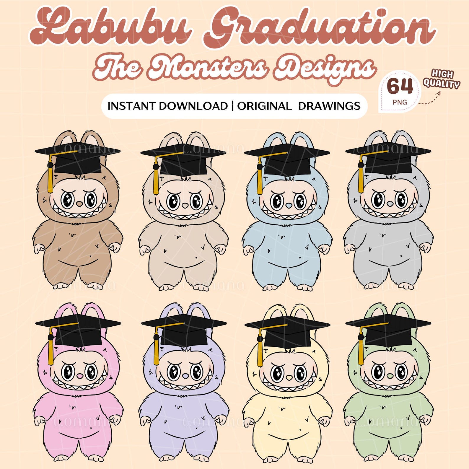 Pack of 64 Labubu Graduation Clipart PNG Bundle, Congratulations ...