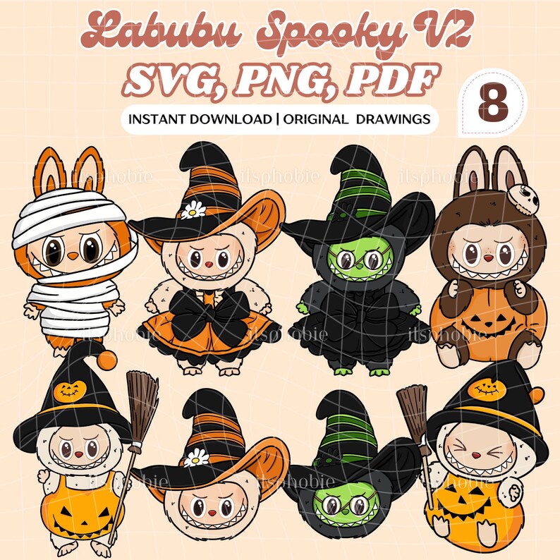 Labubu Halloween Clipart PNG SVG Bundle, the Wicked Spooky Monster ...