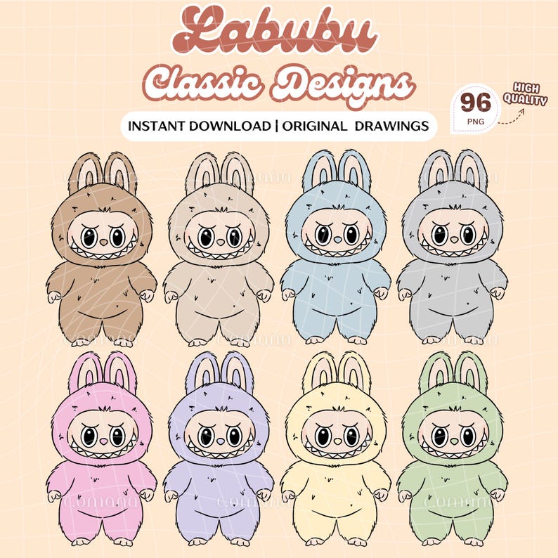 Pack of 96 Labubu Clipart, Kawaii the Monsters PNG, Labubu Sublimation ...