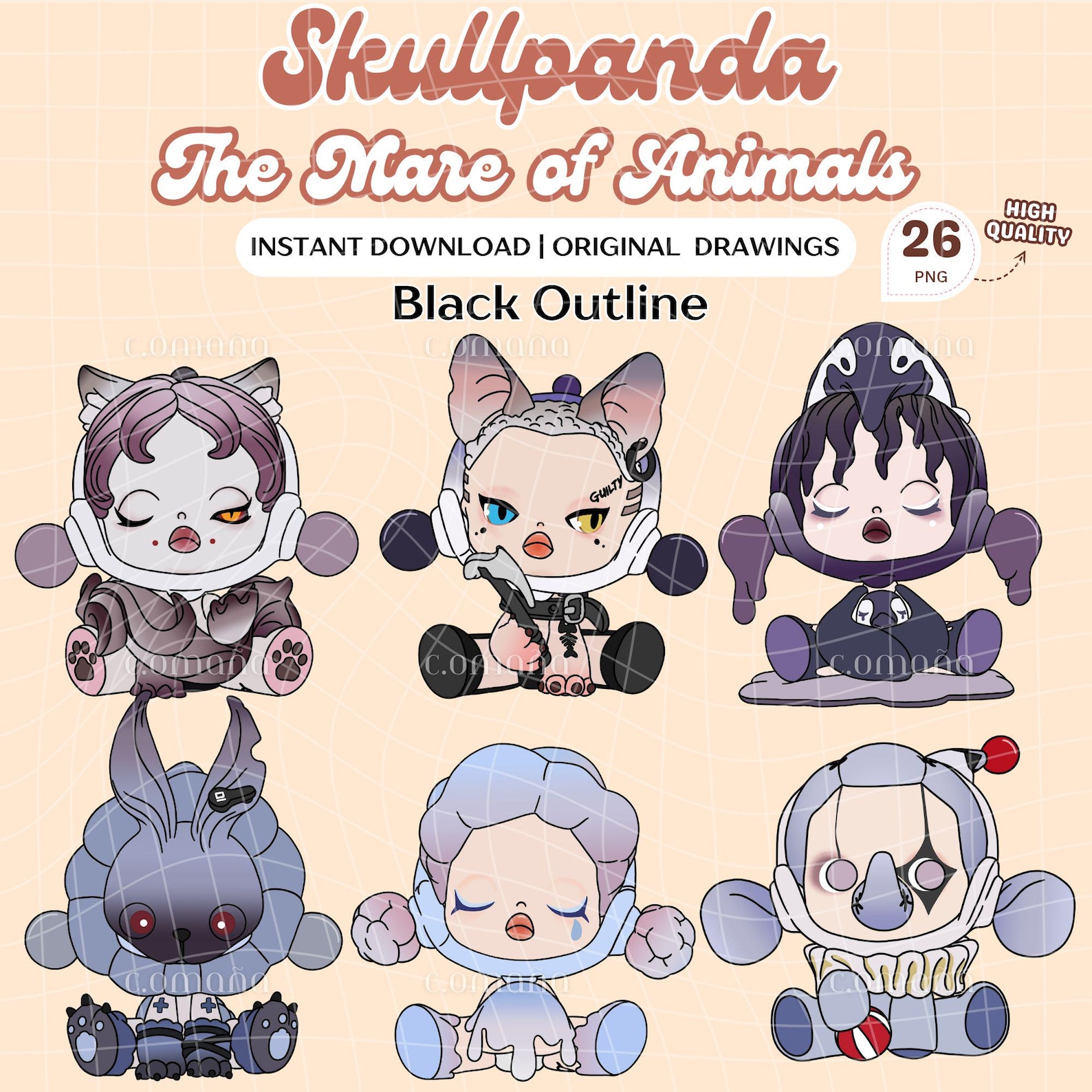 Skullpanda KAWAII PNG Bundle, Mare of Animals Series, Skullpanda ...