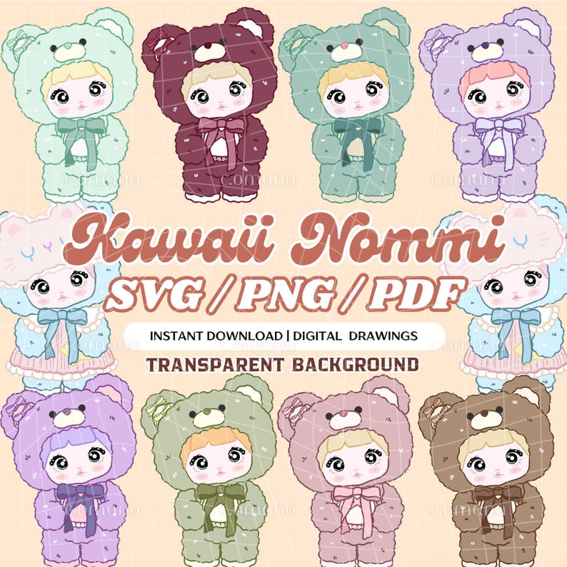 Cute Nommi PNG SVG Bundle, Kawaii Girl Clipart, Print and Cut Stickers ...