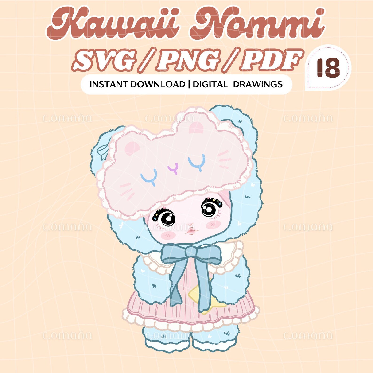 Cute Nommi PNG SVG Bundle, Kawaii Girl Clipart, Print and Cut Stickers ...
