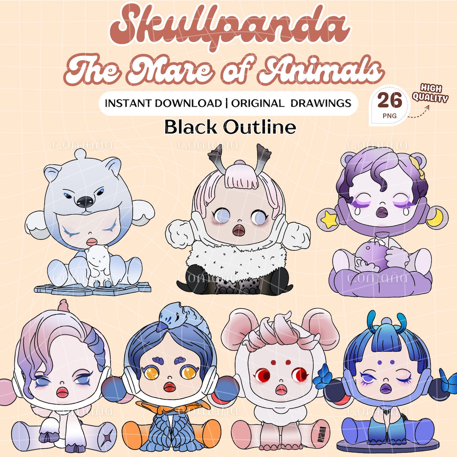 Skullpanda KAWAII PNG Bundle, Mare of Animals Series, Skullpanda ...