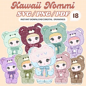 Cute Nommi PNG SVG Bundle, Kawaii Girl Clipart, Print and Cut Stickers ...