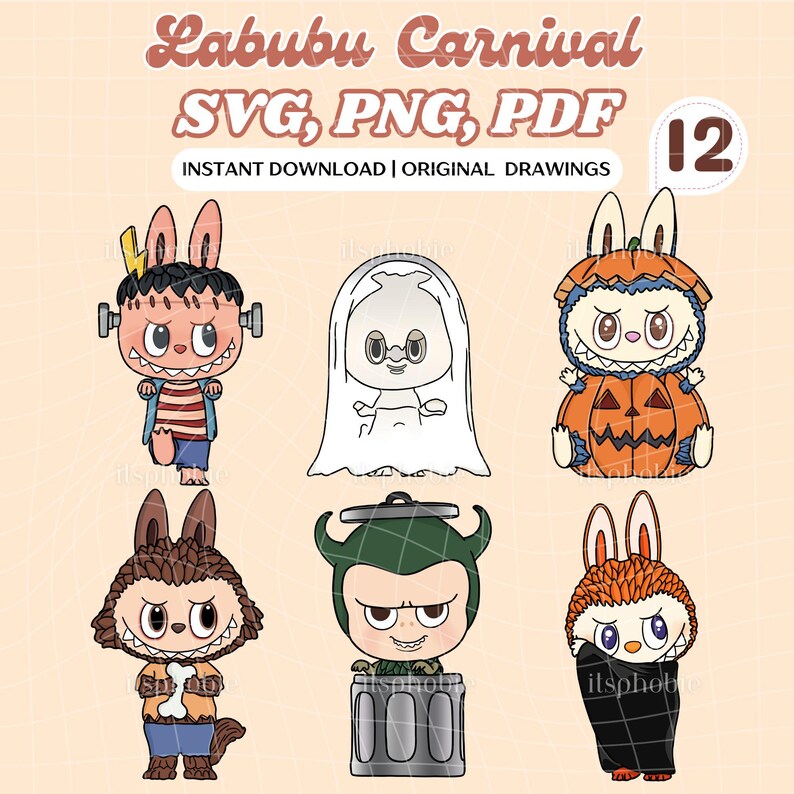 10+ Horror Labubu Carnival Series PNG, SVG, PDF Bundle, Monster Doll ...
