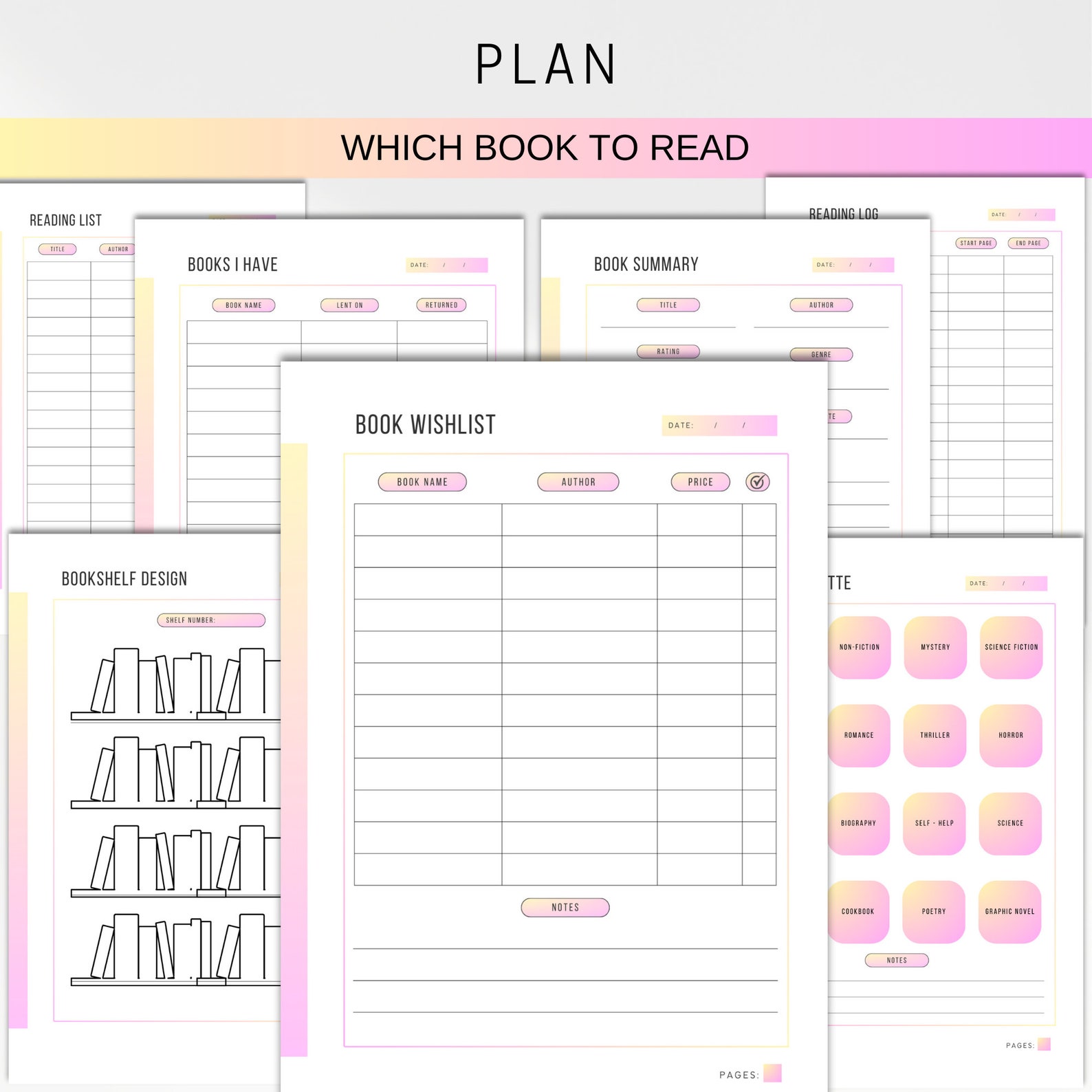 Reading Tracker, A5 Planner Inserts, Book Reading Journal PDF Bundle ...
