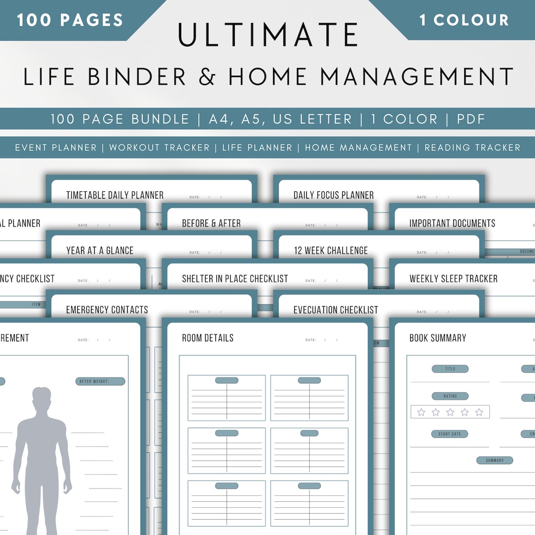 Printable Life Binder Home Management & Emergency Organizer A4, A5, US ...