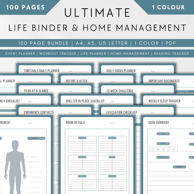 Printable Life Binder Home Management & Emergency Organizer A4, A5, US ...
