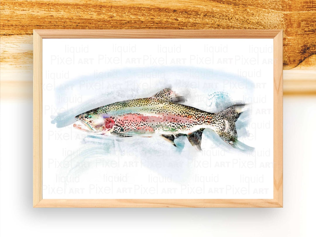 Rainbow Trout Art Print, Fish Watercolor Painting, Lake House Wall ...
