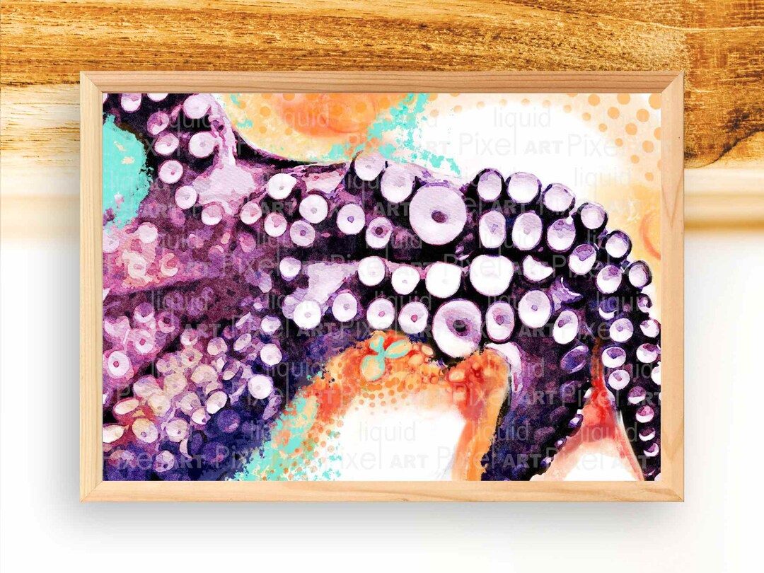 Octopus Art Print, Purple Watercolor Decor Painting, Nautical Sea ...