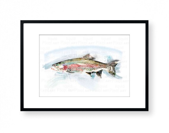 Rainbow Trout Art Print Fish Watercolor Painting Lake House - Etsy