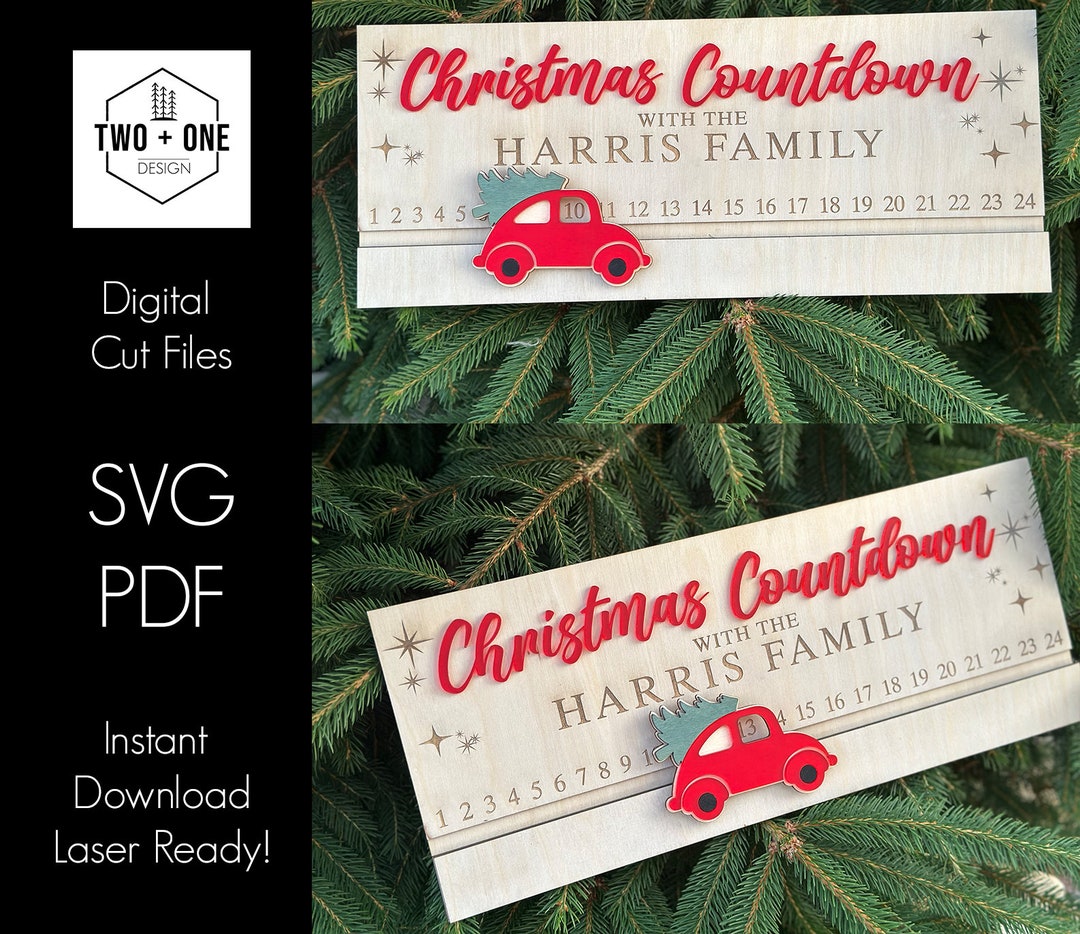 Red Car Christmas Countdown Calendar SVG Laser File Wood Digital ...