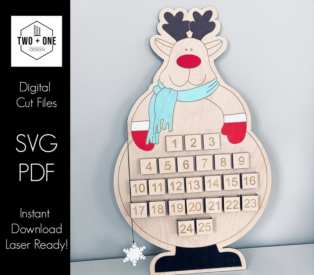 Reindeer Christmas Countdown Calendar SVG Laser File Wood Digital ...