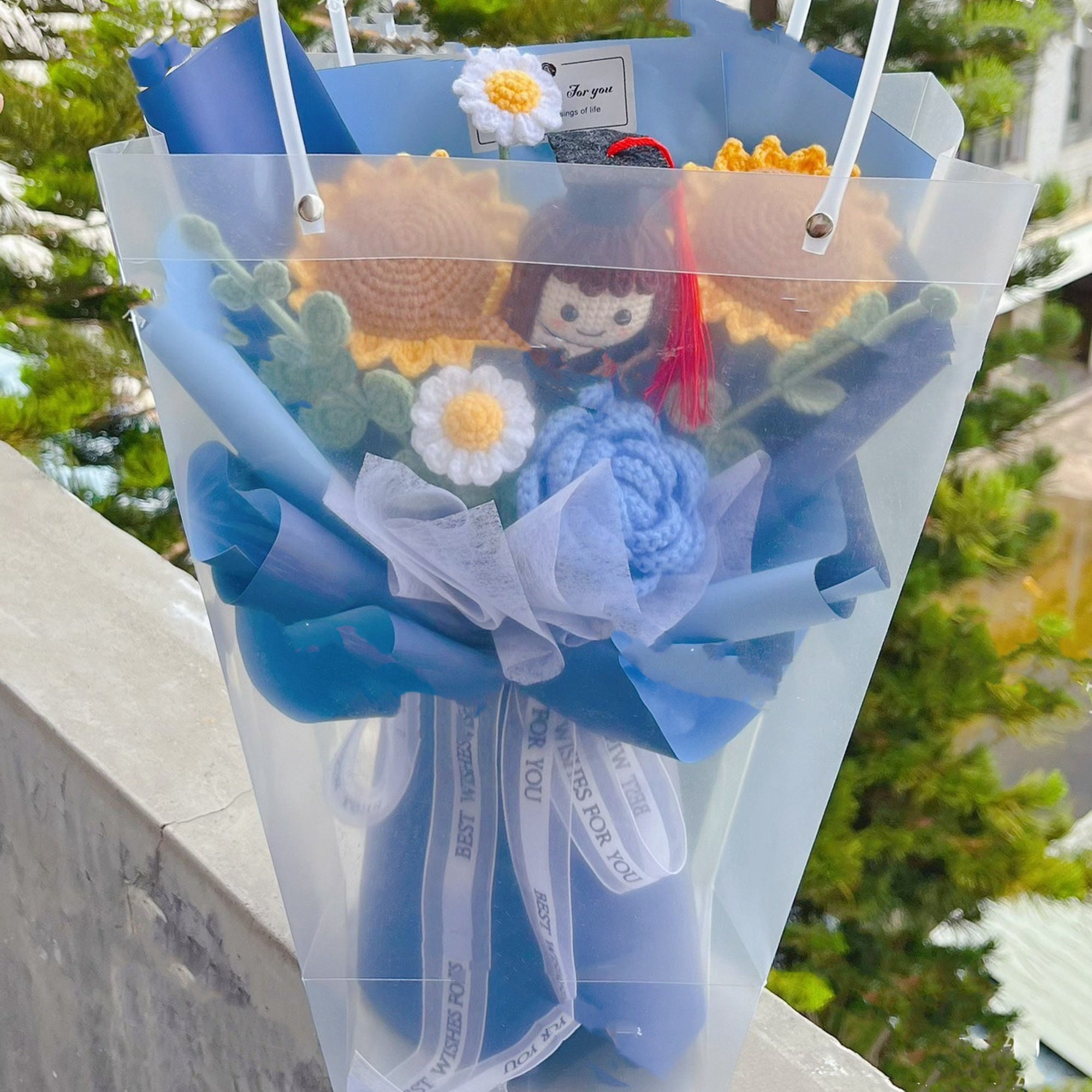 Blue Crochet Flower Bouquetcrochet Rose Flowerknitted Flower - Etsy