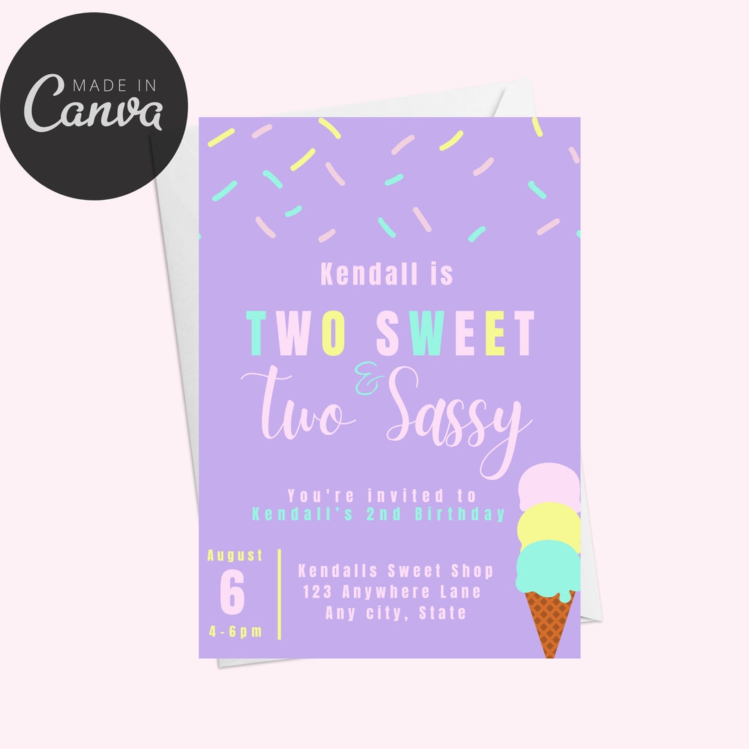 Two Sweet & Two Sassy Invitation | Digital Invitation | Second Birthday ...